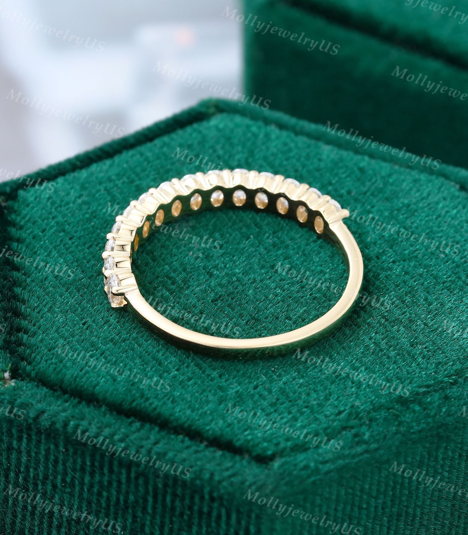 Oval Cut Moissanite Wedding Band Women Yellow Gold Unique Half - Etsy