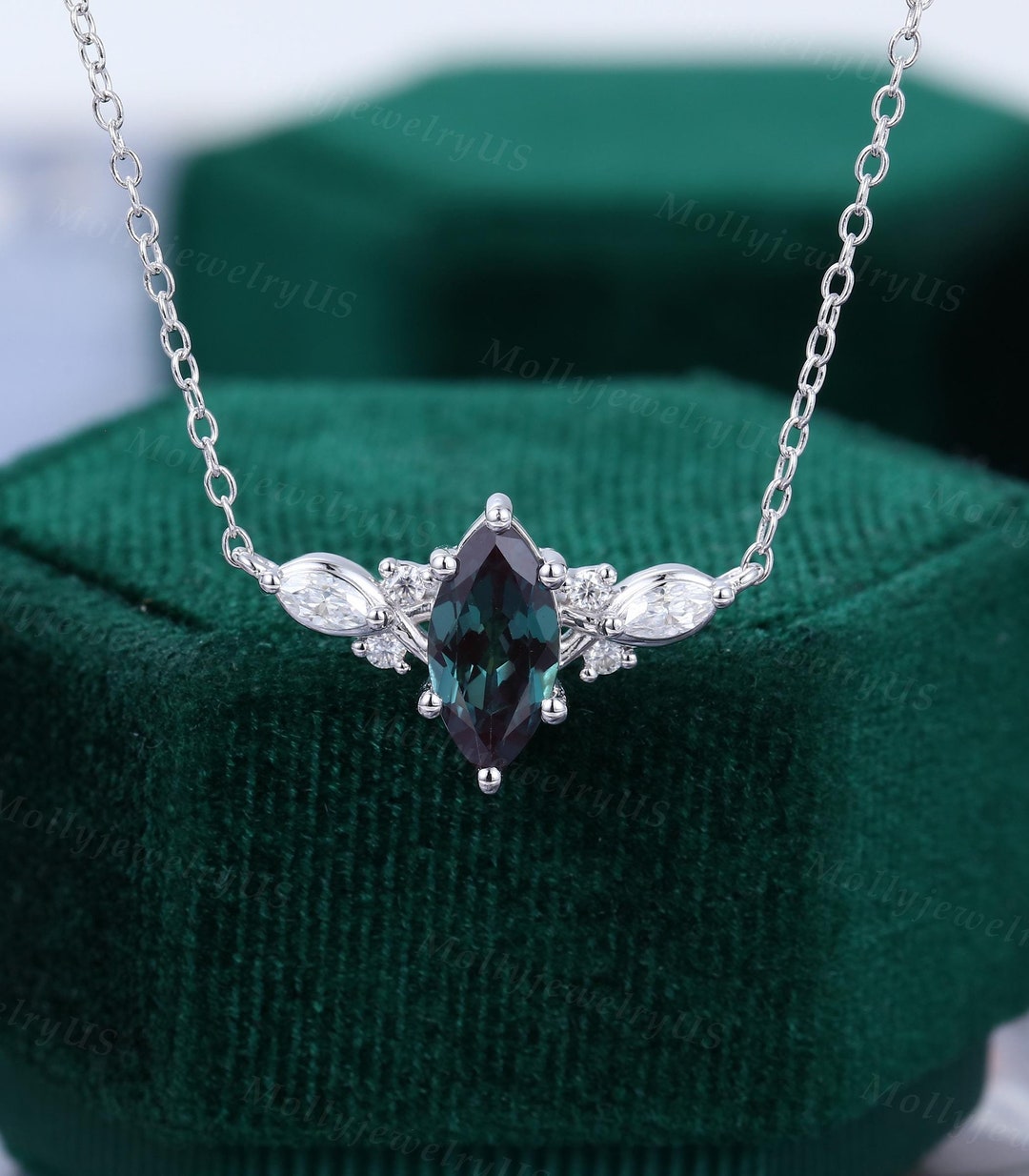 Marquise Cut Alexandrite Pendant Split Shank Two Tone White Gold ...
