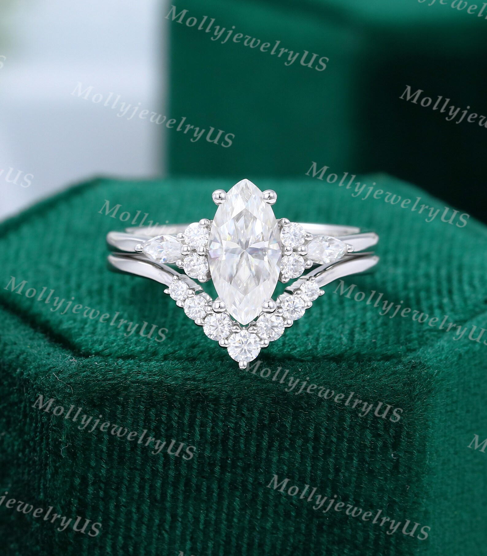 Marquise Cut Moissanite Engagement Ring Set Vintage Unique | Etsy