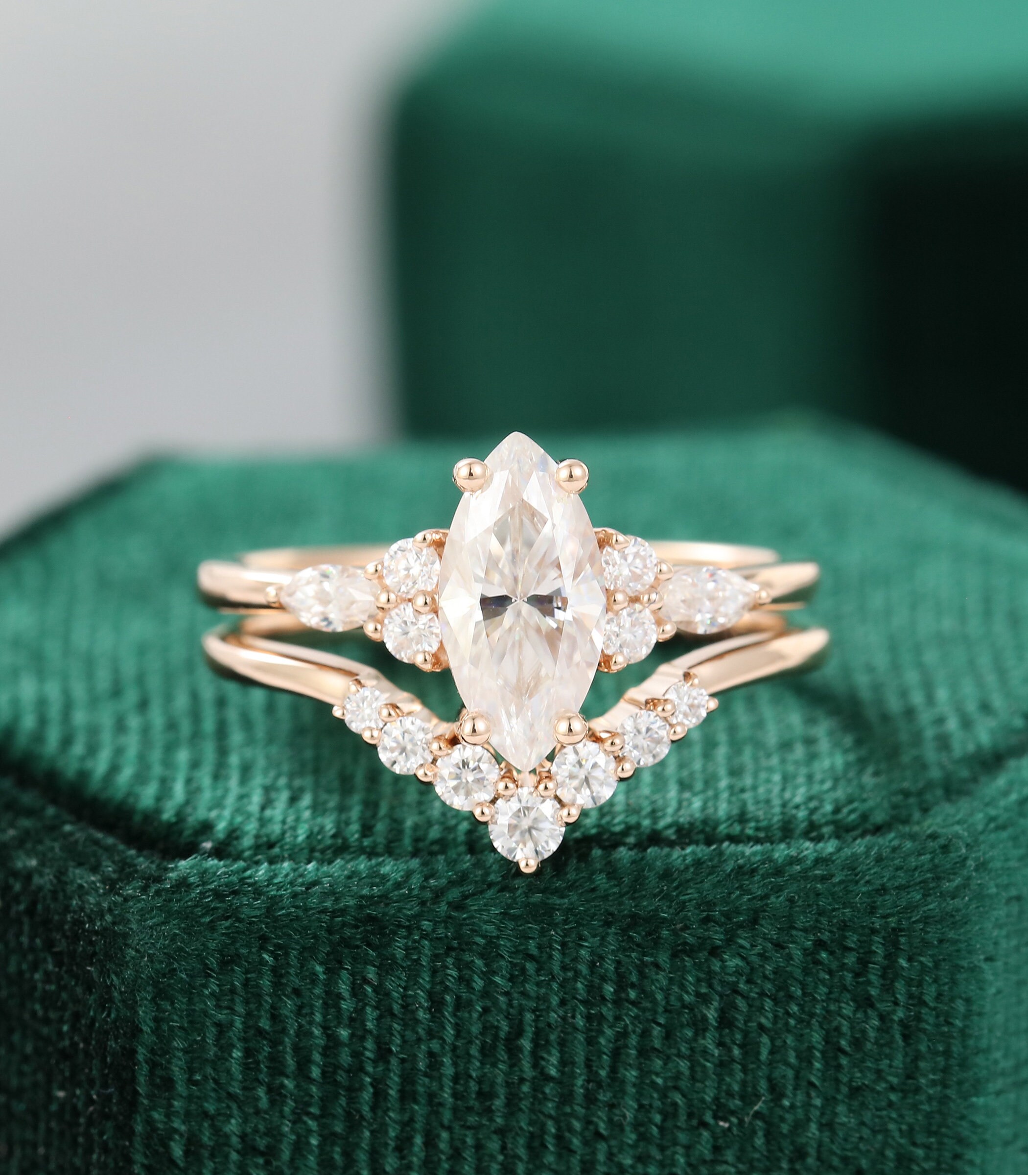 Marquise Cut Moissanite Engagement Ring Vintage Rose Gold | Etsy