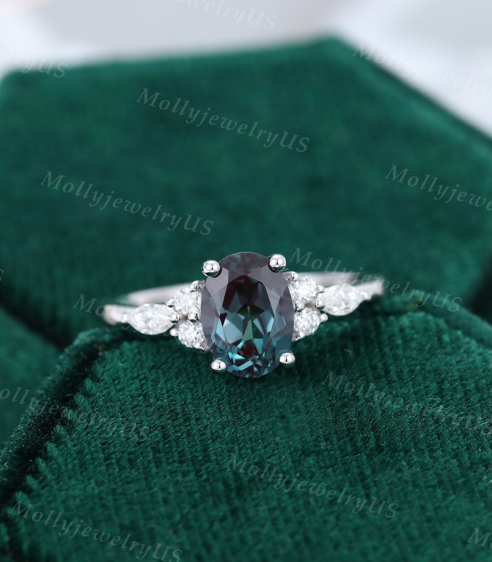 Oval Cut Alexandrite Engagement Ring Vintage Unique Diamond - Etsy