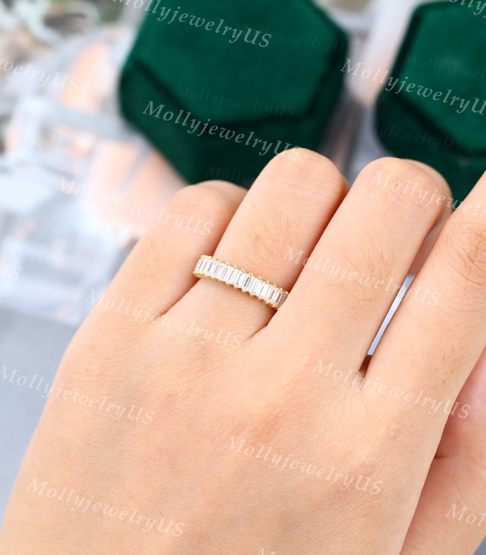 Unique Moissanite Wedding Band Women Vintage Baguette Wedding - Etsy