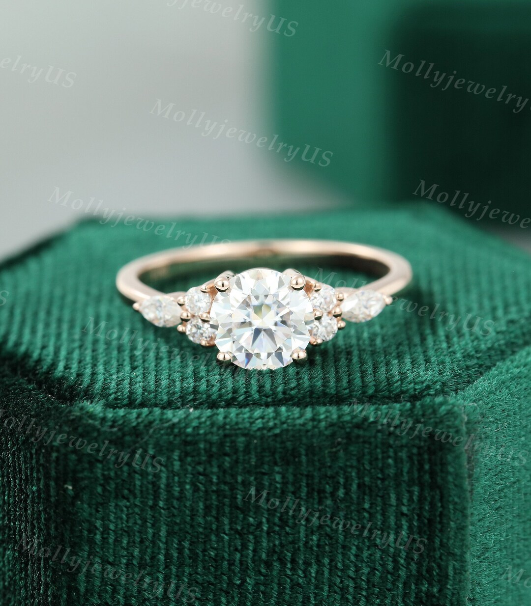 Moissanite Engagement Ring Rose Gold Unique Engagement Ring Women ...