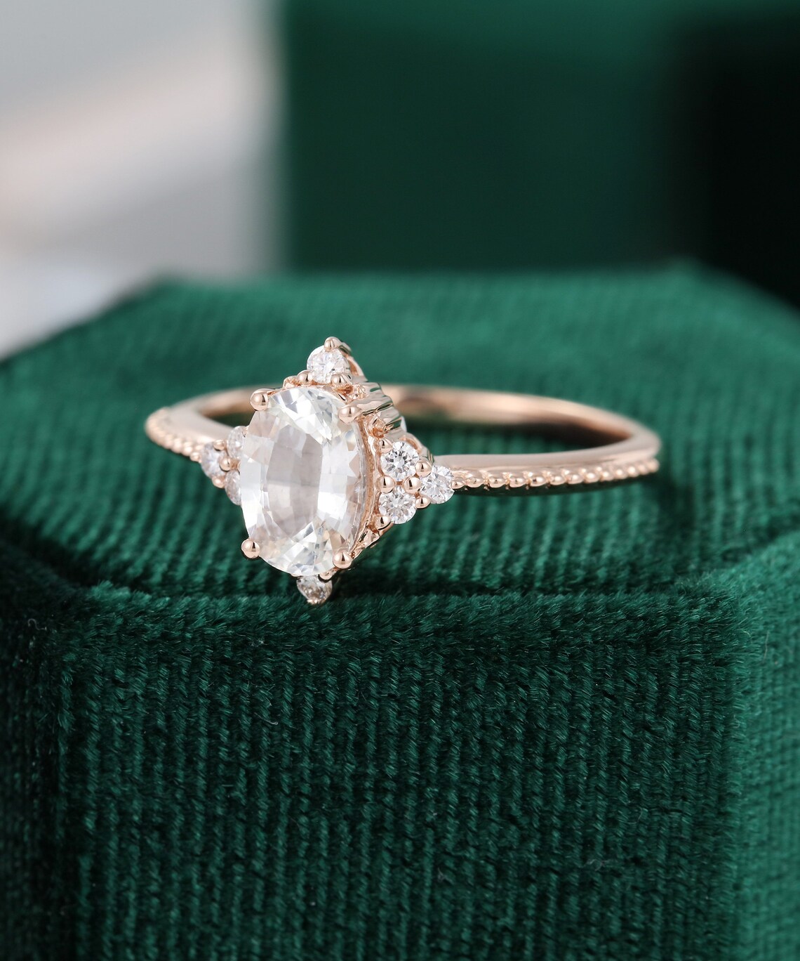 Oval Cut White Sapphire Engagement Ring Rose Gold Unique - Etsy