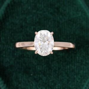 Oval Cut Moissanite Engagement Ring Solid 14K Rose Gold Unique Simple ...