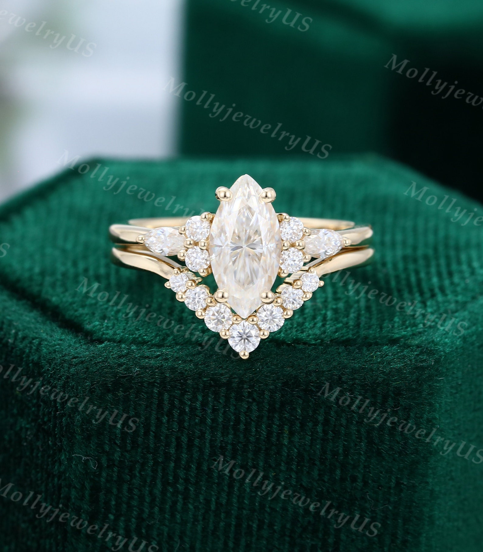 Marquise Cut Moissanite Engagement Ring Set Vintage Bridal Set - Etsy