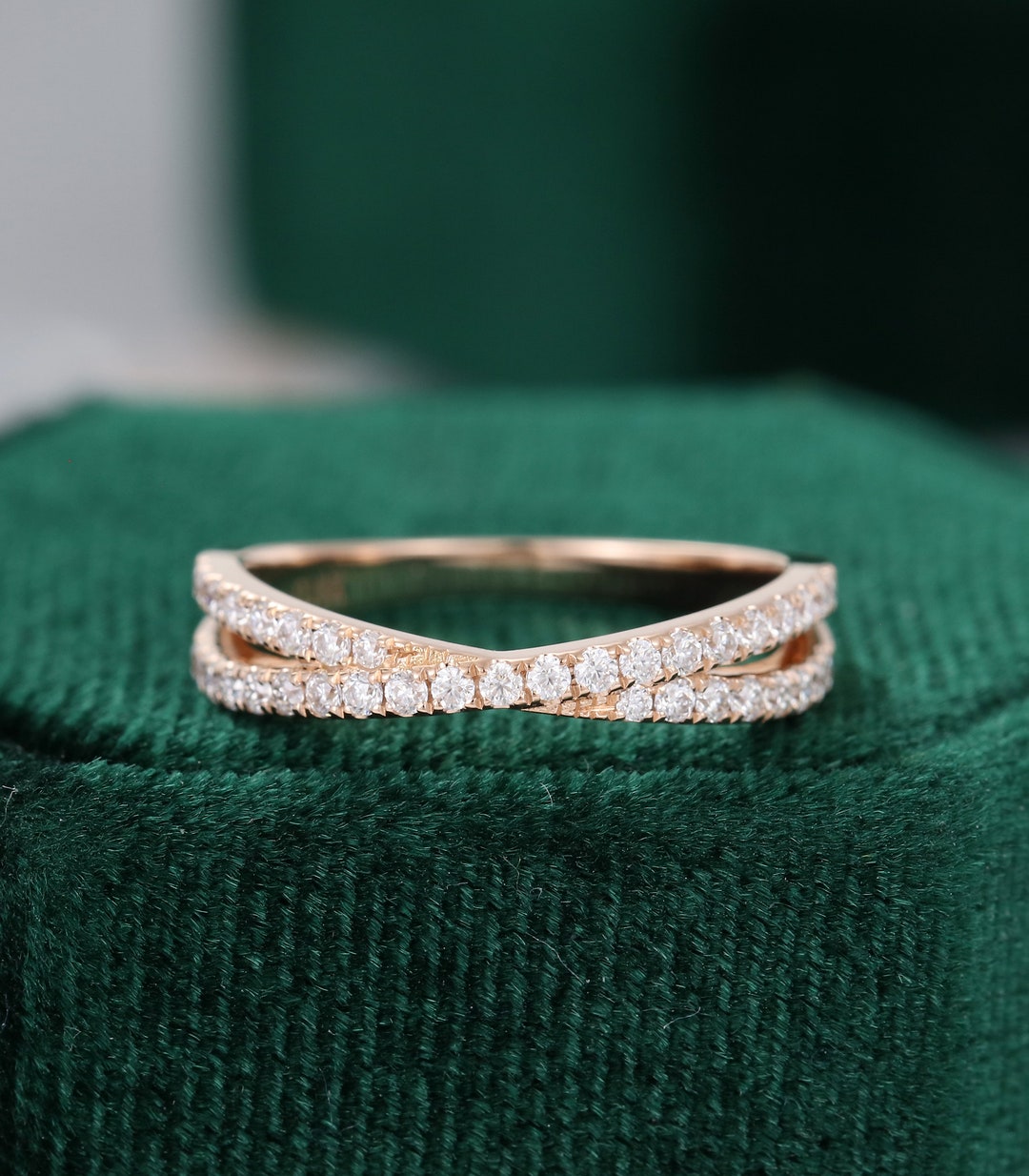 Unique Rose Gold Wedding Band Women Cross Moissanite Wedding Band ...