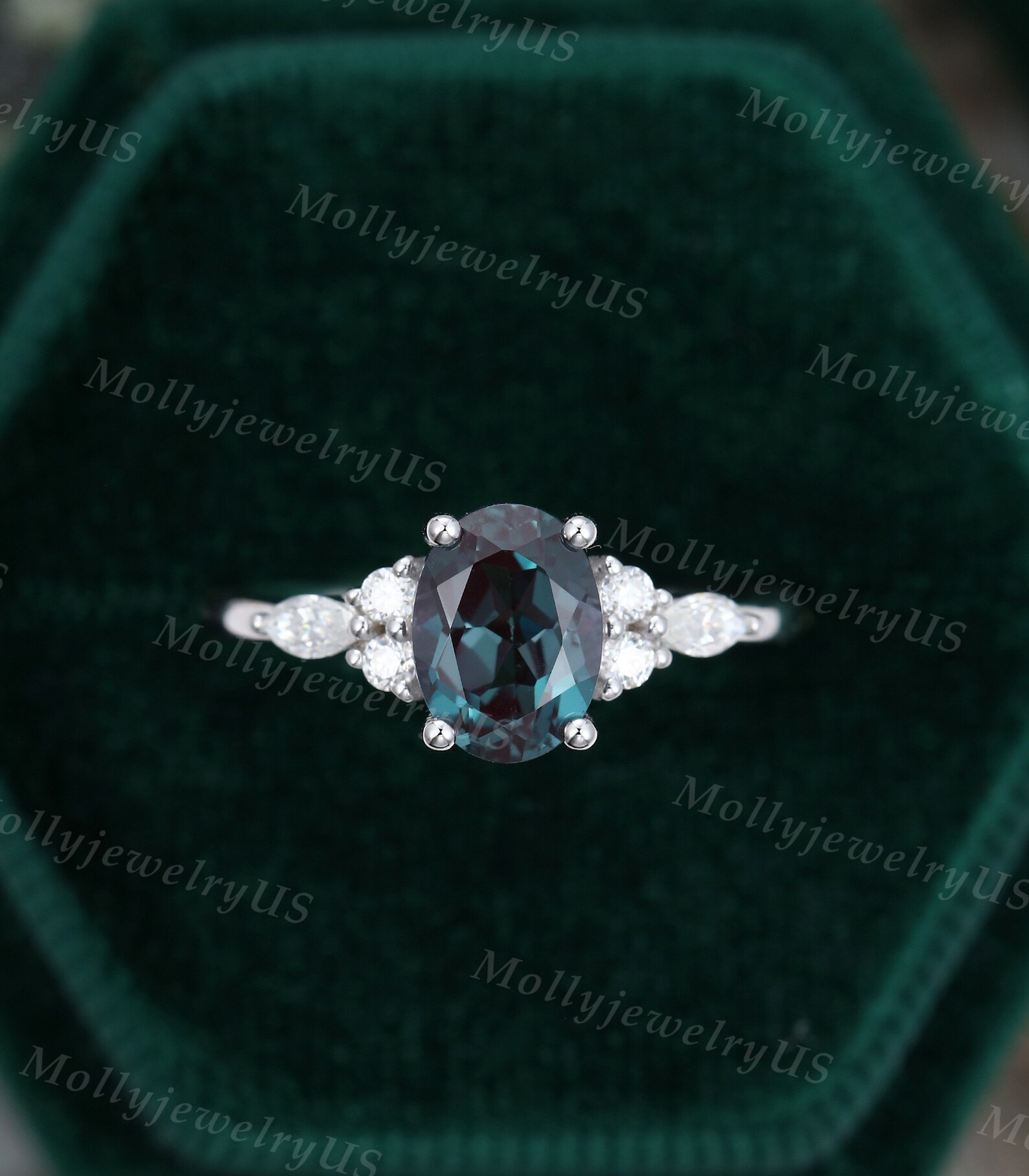 Oval Cut Alexandrite Engagement Ring Vintage Unique Diamond - Etsy