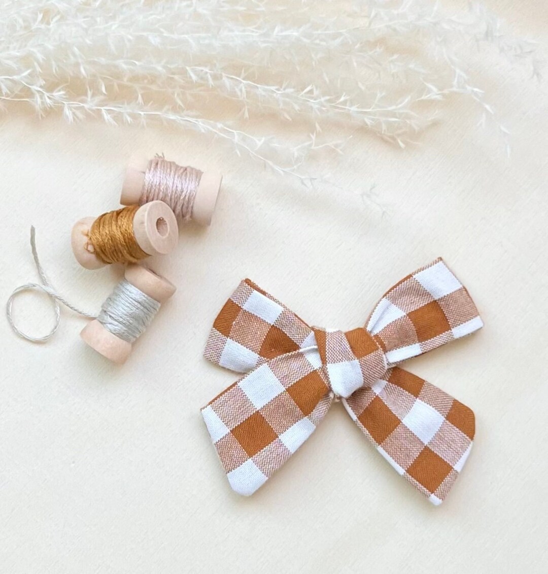 Roasted Pecan Gingham Bow - Etsy