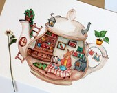 Teapot Illustration Cottagecore Art Print Watercolor - Etsy
