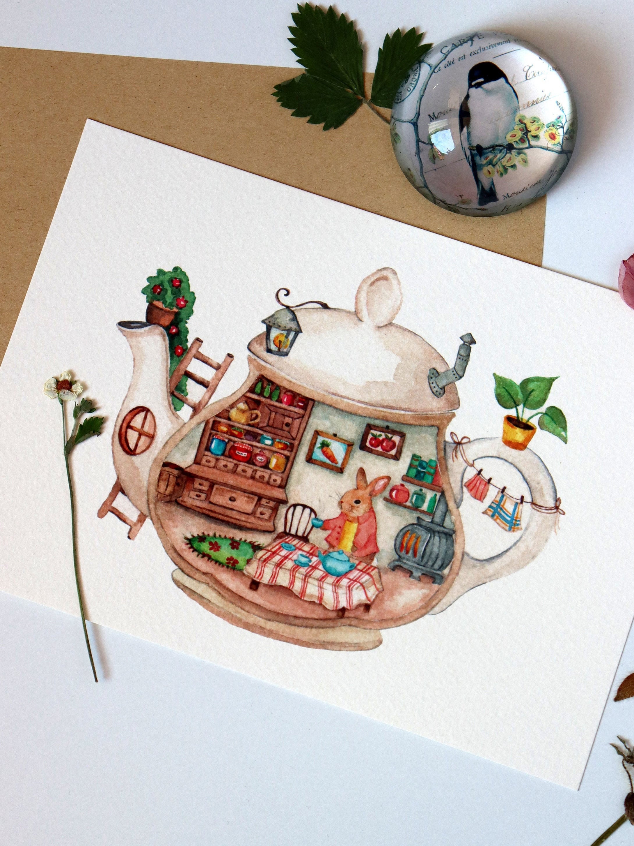 Teapot Illustration Cottagecore Art Print Watercolor - Etsy