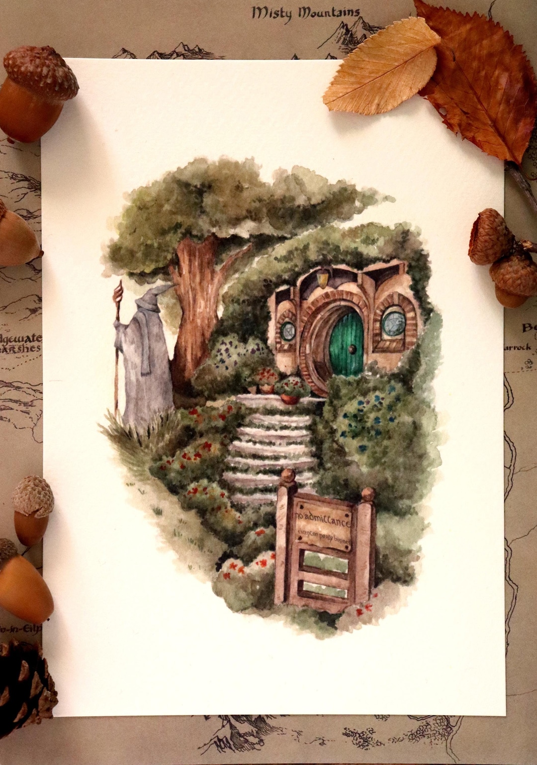 Bag End Watercolor Print, Hobbit Fan Art, Fantasy Art, Medieval Wall ...