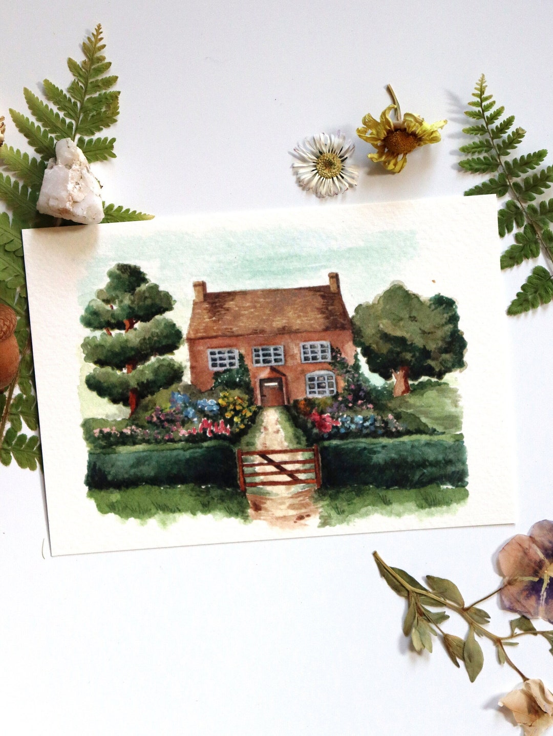 Cottage Garden Watercolor Print, English Cottage Wall Art, Rustic ...