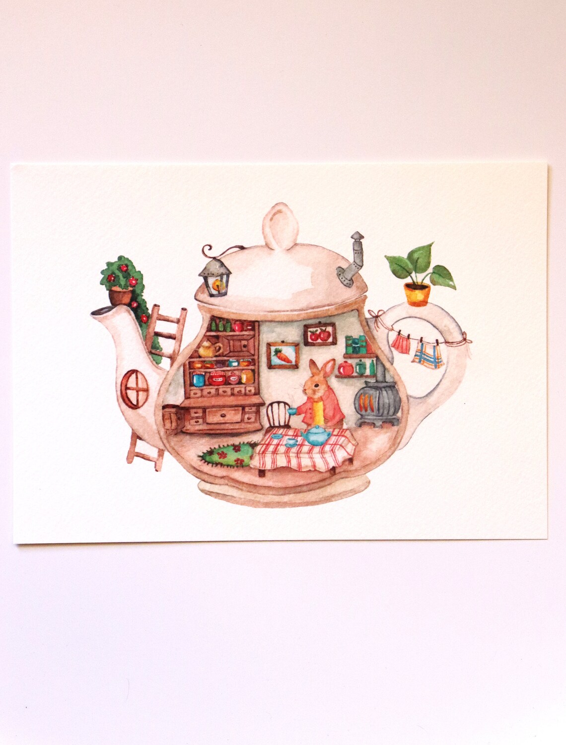 Teapot Illustration Cottagecore Art Print Watercolor - Etsy