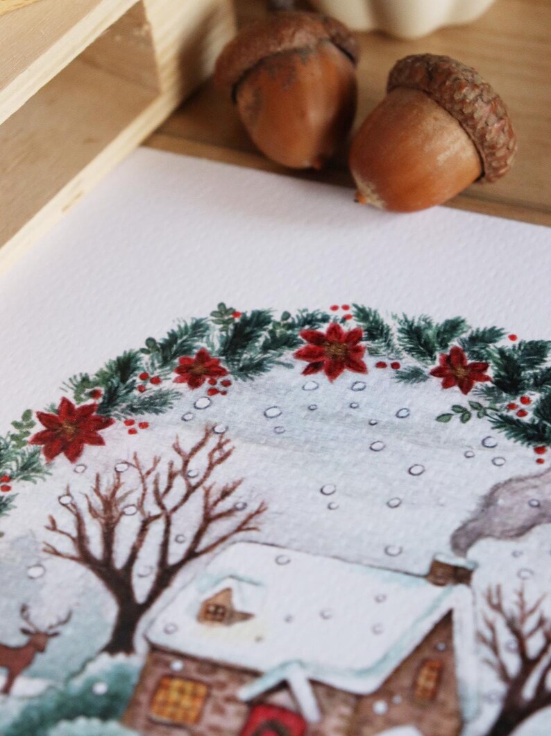 Cottagecore Christmas, Art Print, Winter Cottage, Illustration Woodland ...
