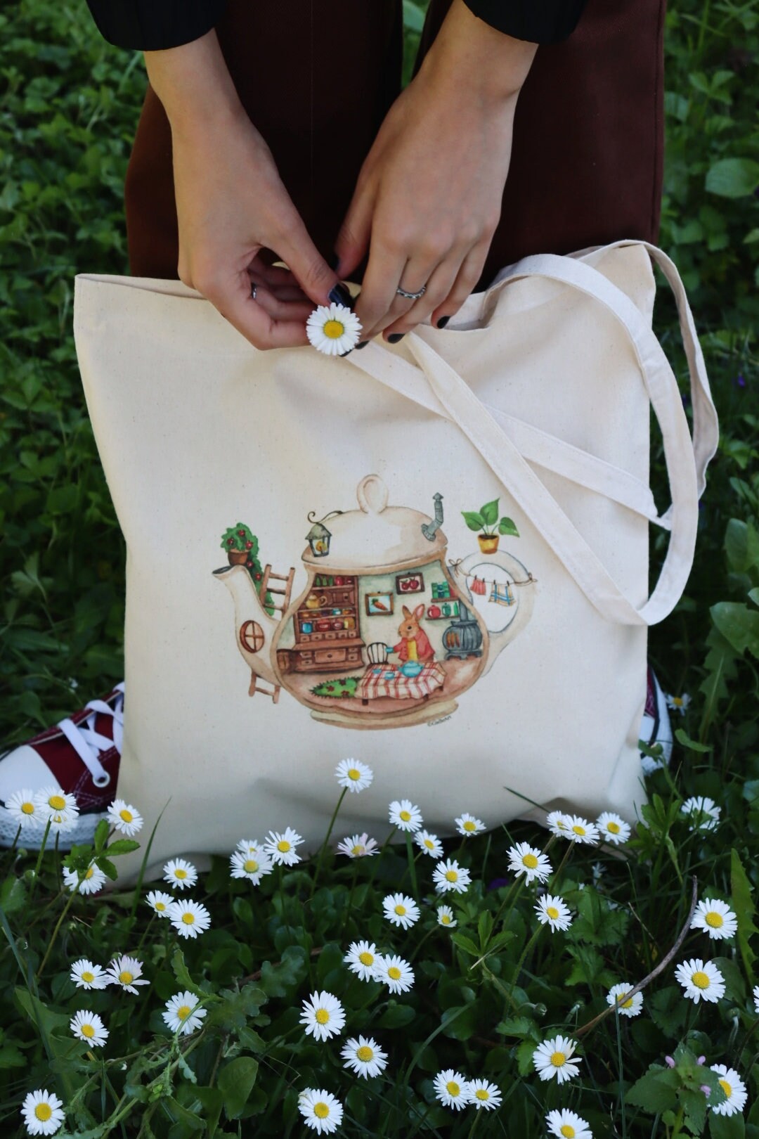 Cottagecore Tote Bag, Teapot House, 100% Cotton Tote, Birthday Gift ...