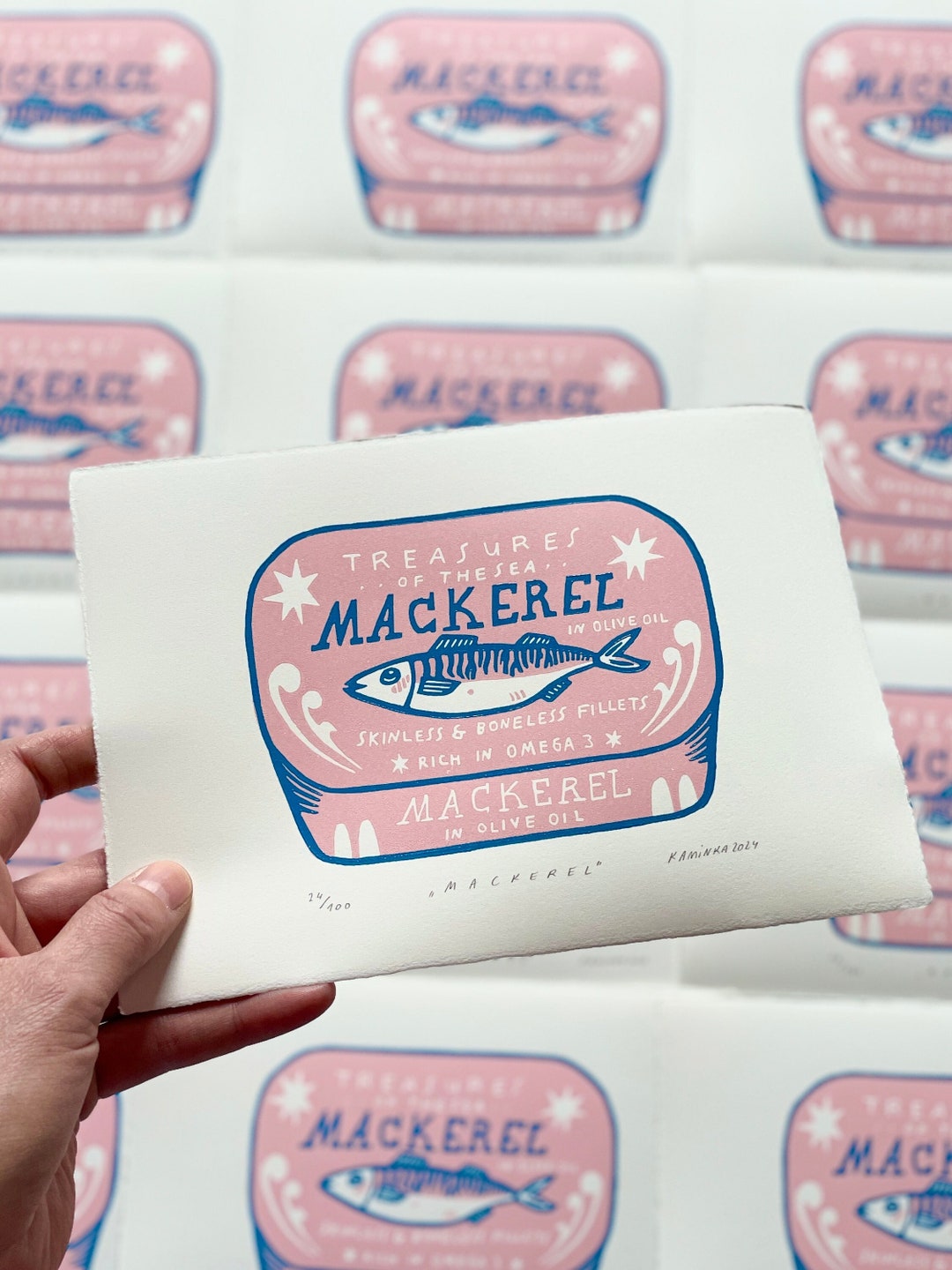 Mackerel 2-colour Linocut - Etsy