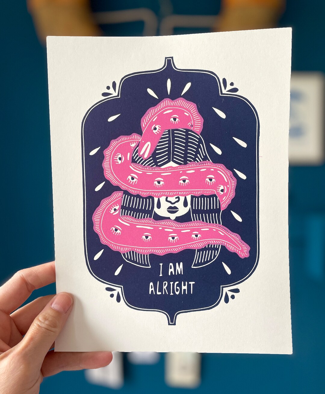 I AM ALRIGHT - Eel Lady | Linocut Print - Etsy