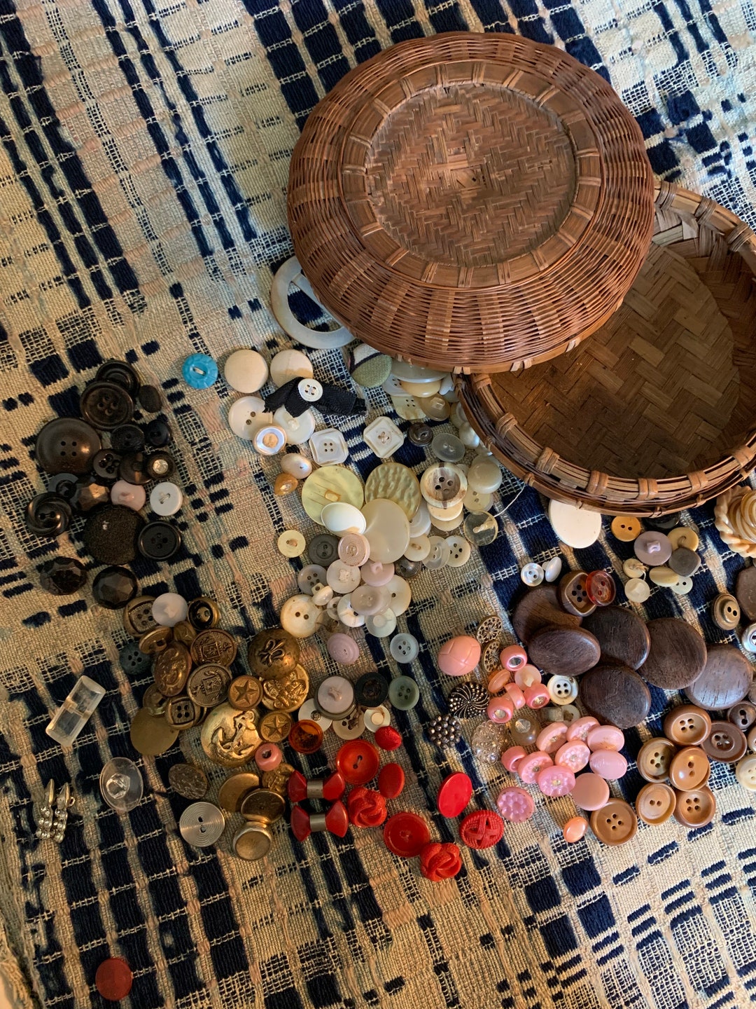 Vintage Button Collection With Sewing Basket - Etsy