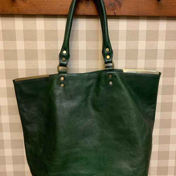 Green Leather Tote - Etsy