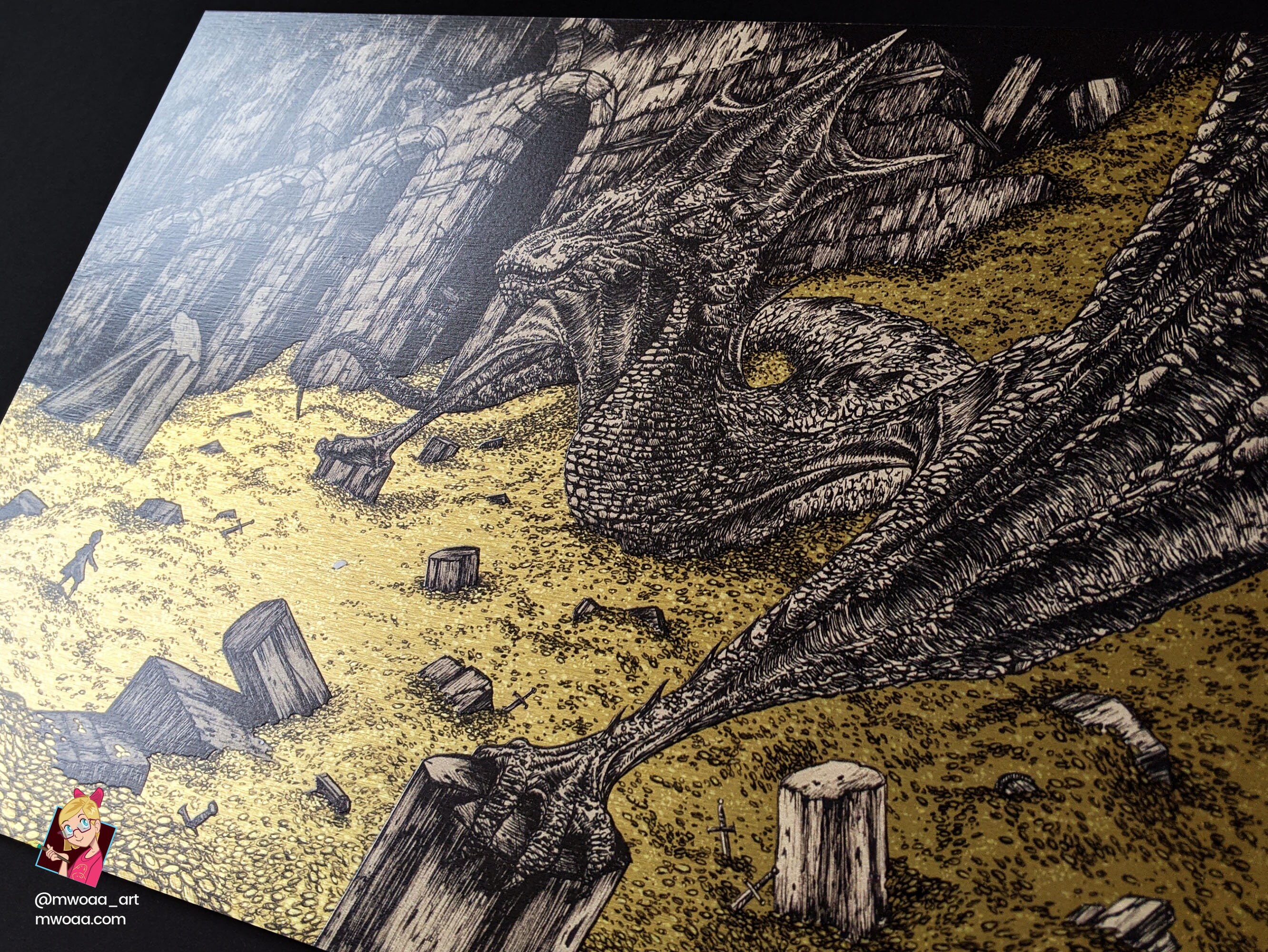 Smaug Illustration A3 Premium Brushed Gold Metal Print - Etsy