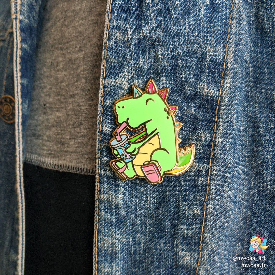 Enamel Gold Pin Nono the Dinosaur Around 3,8x3,2cm (1.5x1.3in), Pin ...