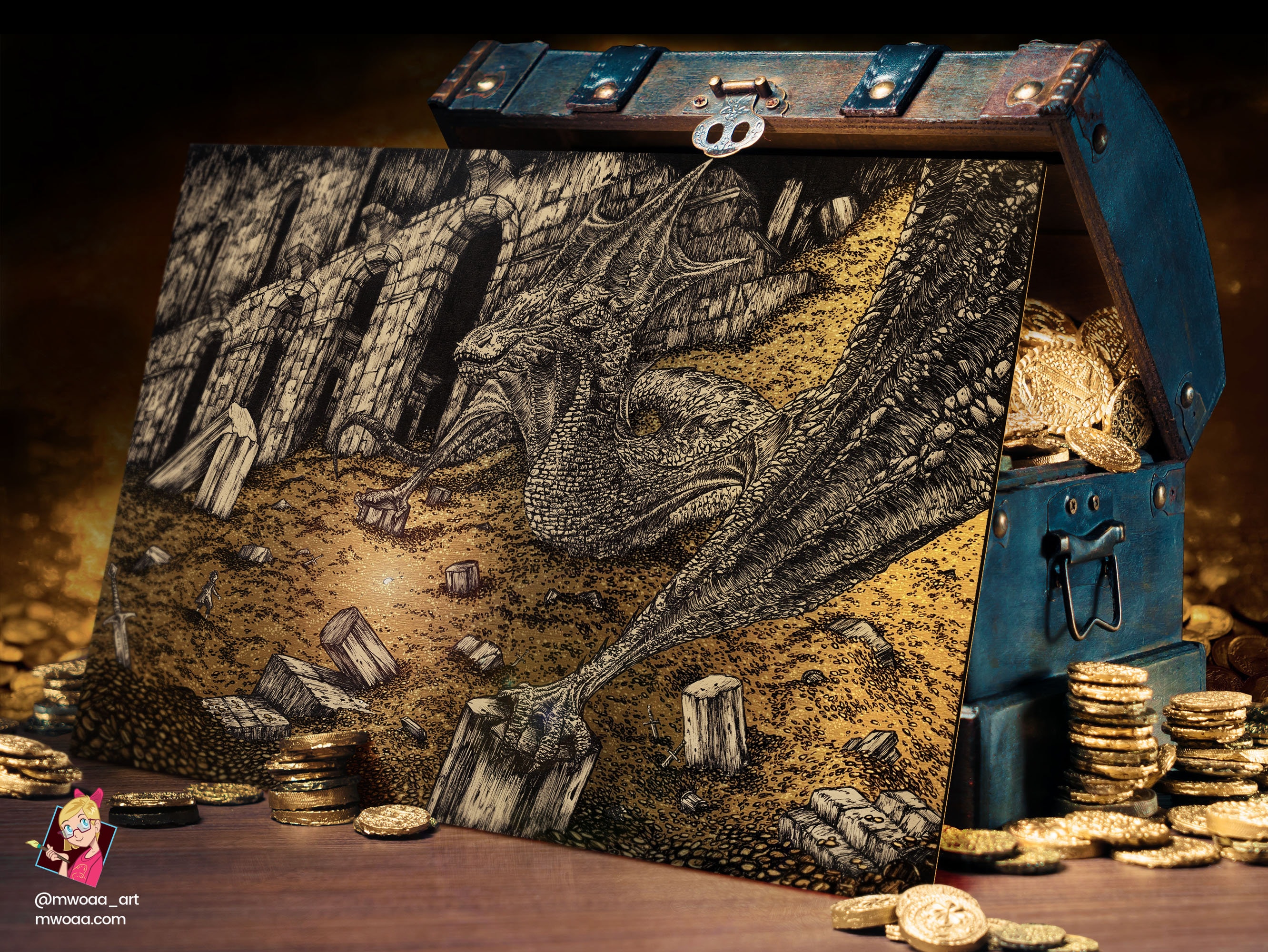 Smaug Illustration A3 Premium Brushed Gold Metal Print - Etsy