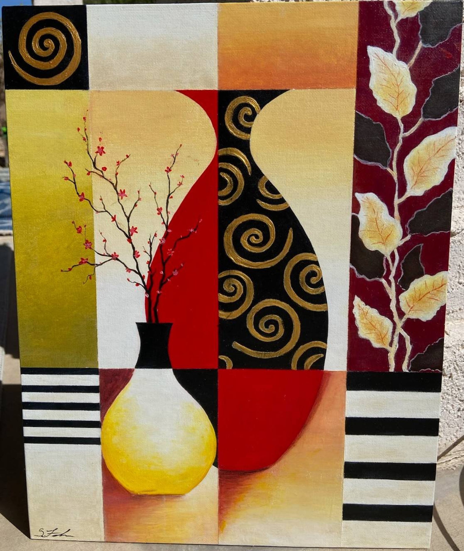 Abstract Vase Colorblock Painting Cherry Blossom Wall Art Modern ...