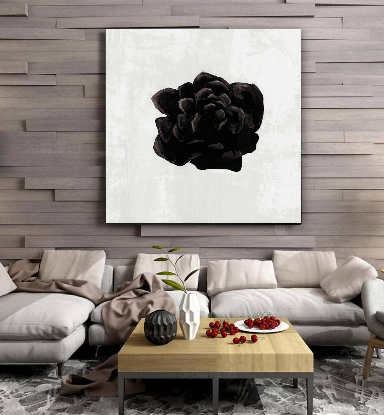 Black Rose Painting Large Flower Painting Rose Wall Art Impasto Flower ...
