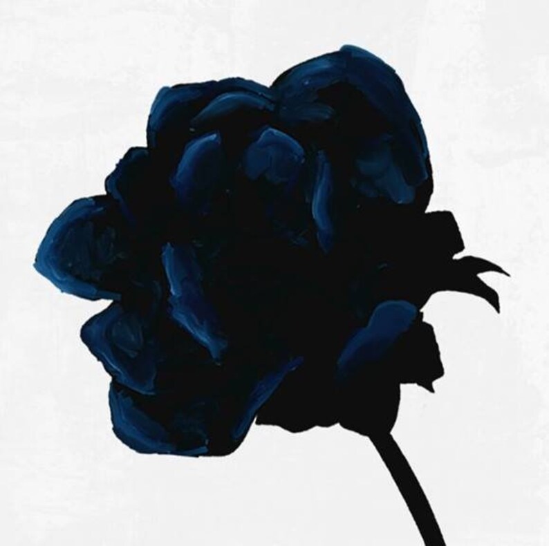 Dark Blue Rose Painting Single Rose Stem Painting Minimalist Modern ...