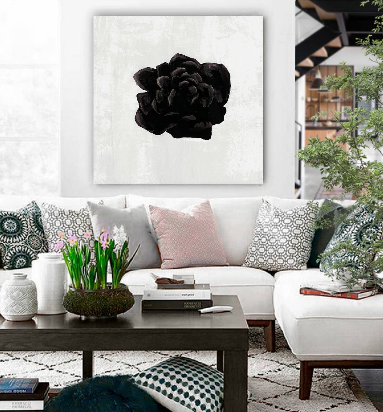 Black Rose Painting Large Flower Painting Rose Wall Art Impasto Flower ...