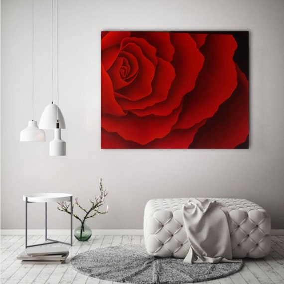 Red Rose Painting Red Rose Wall Art Large Flower Art Single | Etsy