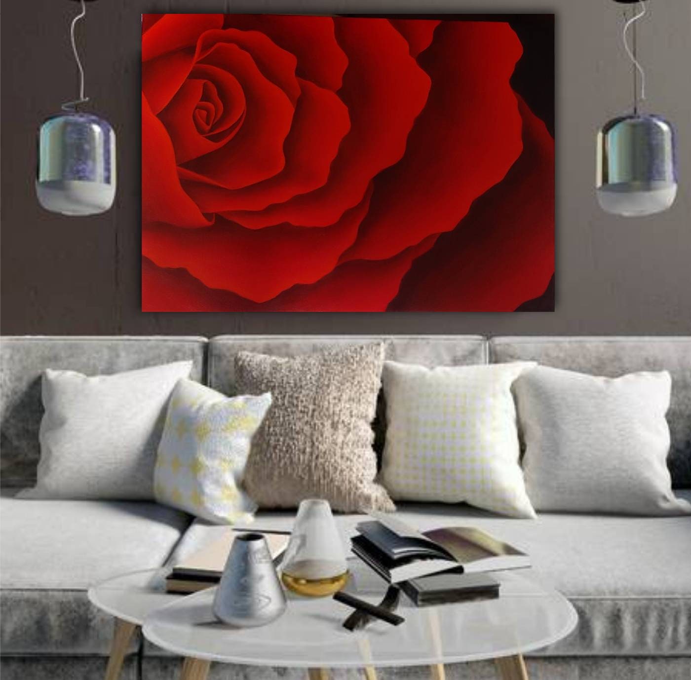 Red Rose Painting Red Rose Wall Art Large Flower Art Single Red Rose ...