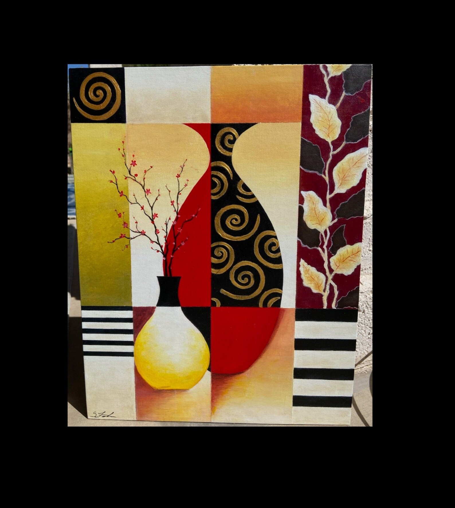 Abstract Vase Colorblock Painting Cherry Blossom Wall Art Modern ...