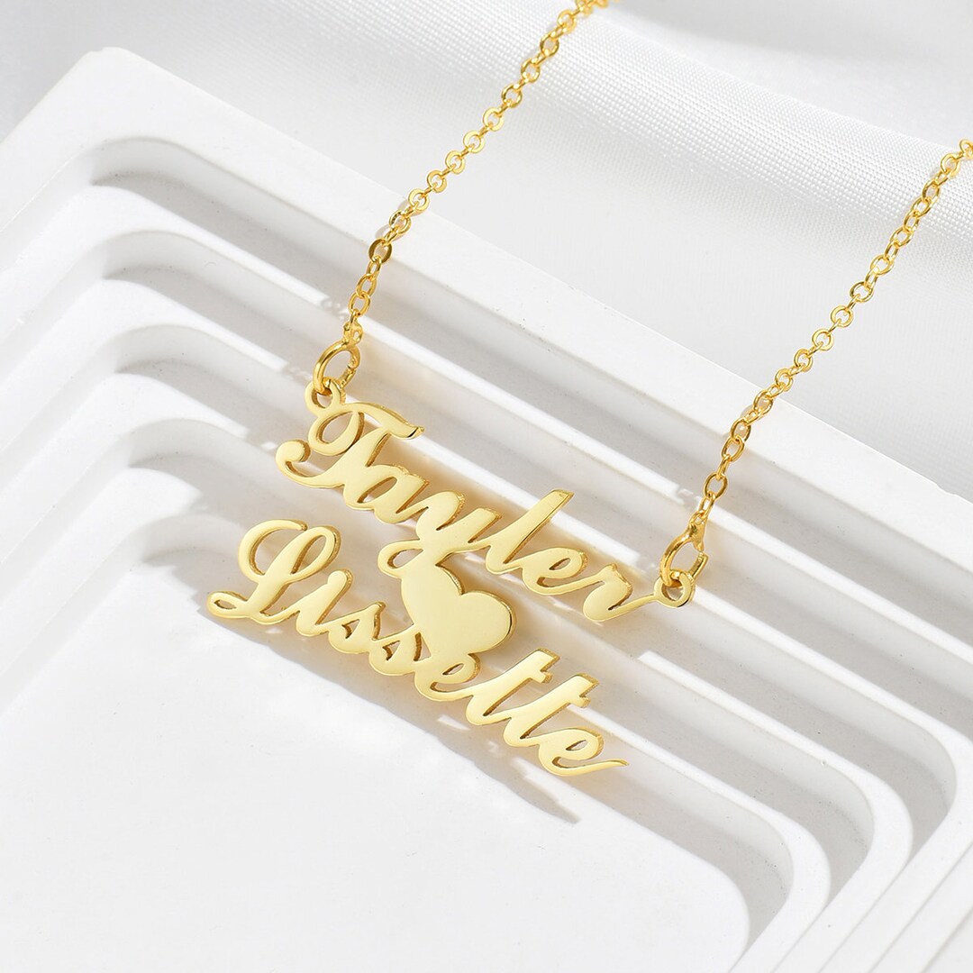 Custom Double Name Necklace, Personalized Nameplate Necklace, Two Name ...