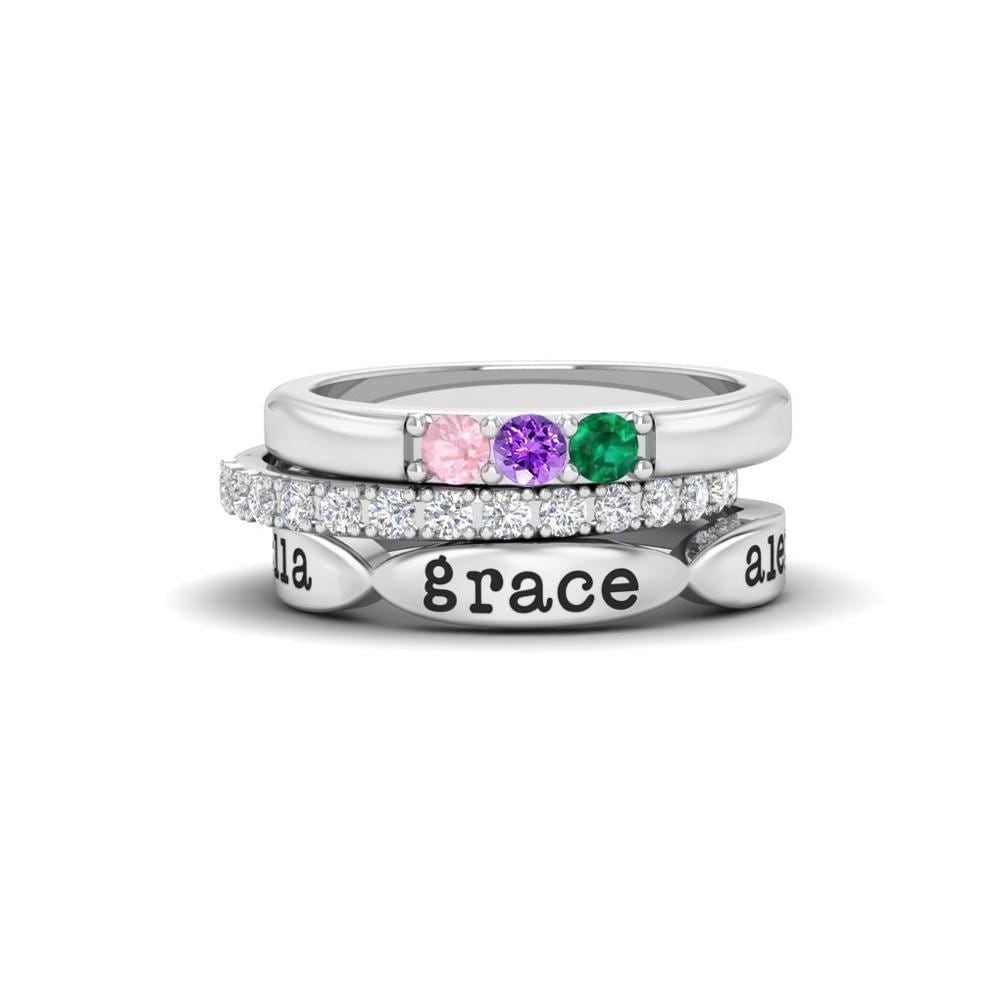 Personalized 3PCS Mothers Stacking Rings, 1-3 Birthstones Stackable ...