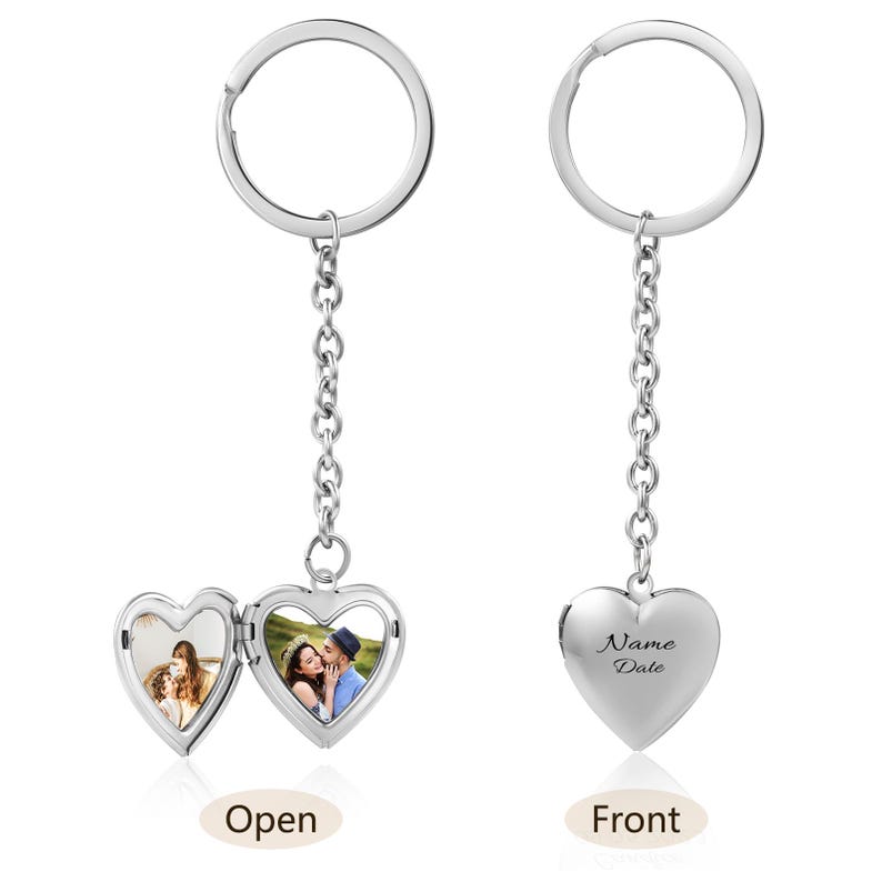 Custom Heart Locket Keychain With Photo, Memorial Keychain, Photo ...