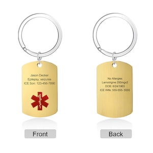 Custom Medical Alert Keychain for Men Women, Personalizded Engraved ...