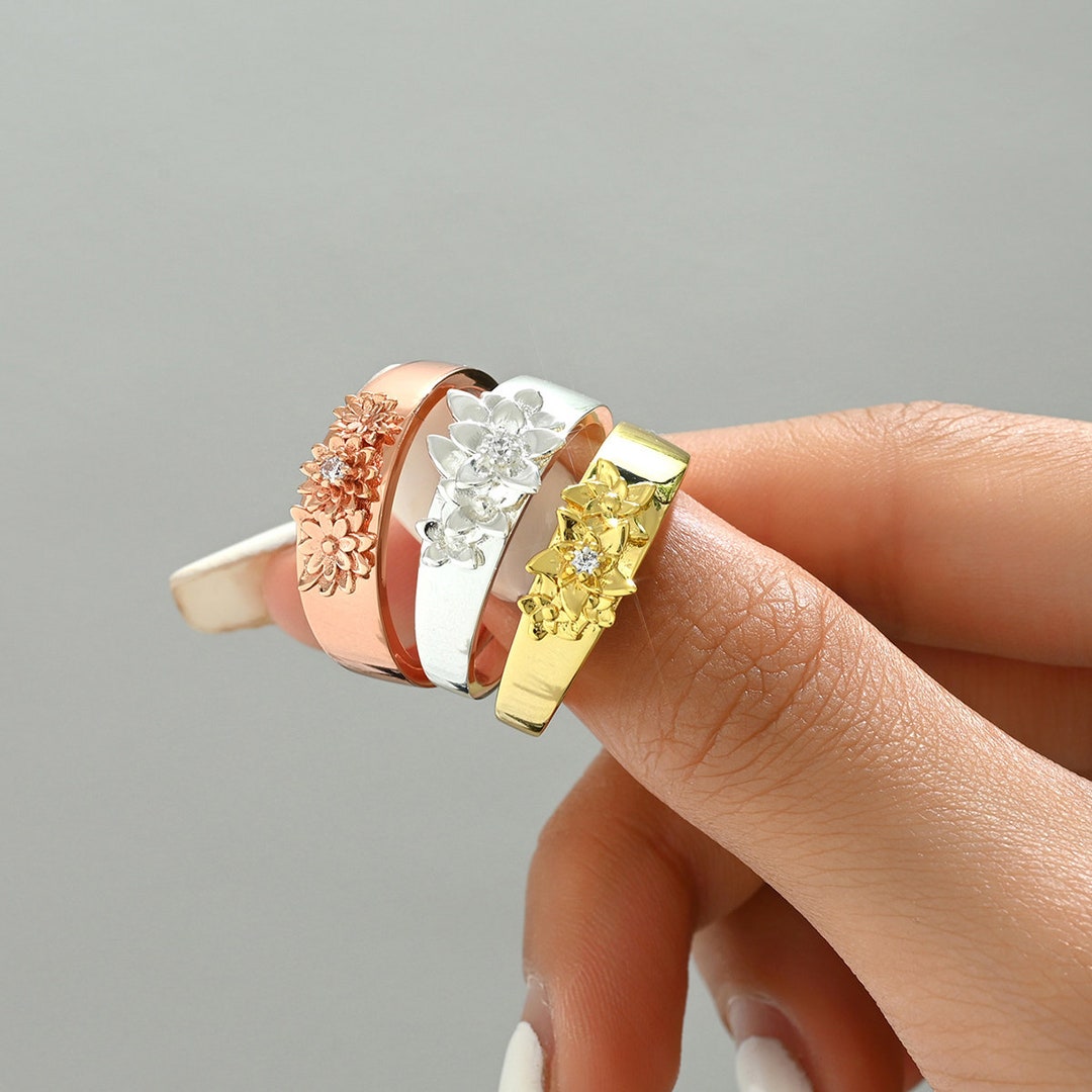 Birth Flower Ring, Birth Month Ring, Birthstone With Flower Ring, Mom ...
