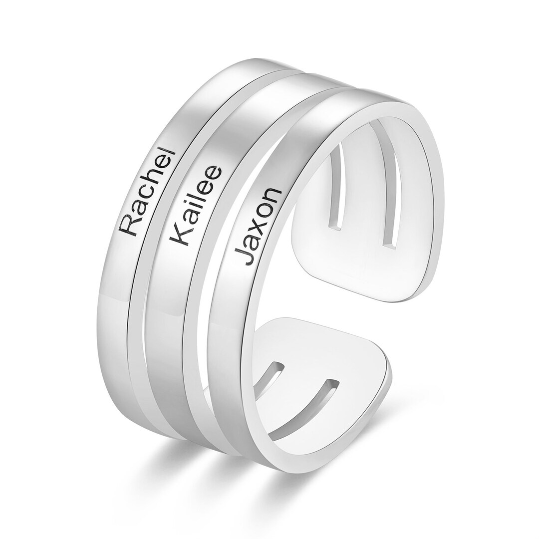 Personalized Engraved Ring With Three Names 3 Words Custom Made Ring ...