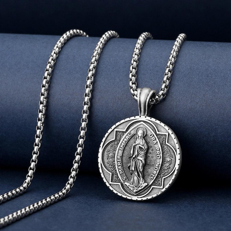 Virgin Mary Immaculate Medallion, Immaculate Mens Necklace, Holy Mother ...