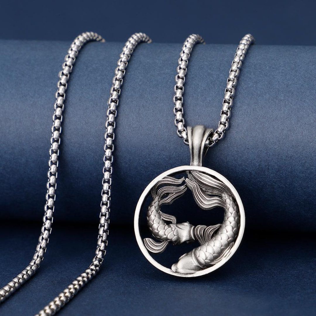 Zodiac Sign Pisces Unique Men Necklace, Handmade Pisces Charm Necklace ...