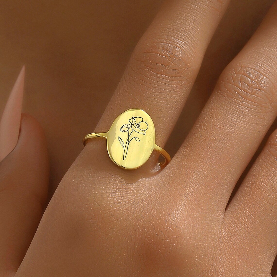 Custom Birthflower Ring, Dainty Birth Flower Ring, Wild Flowers ...