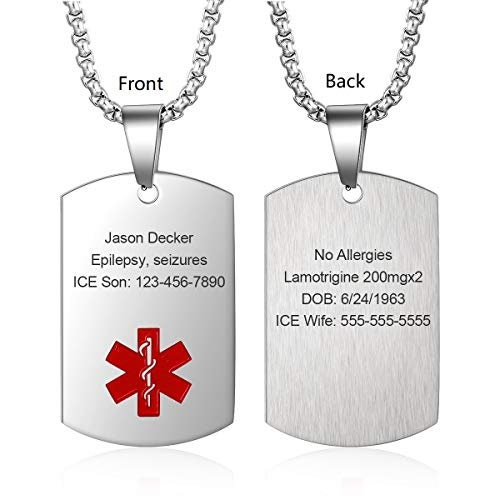 Medical ID Dog Tag Stainless Steel Medical Alert Necklace 18 - Etsy