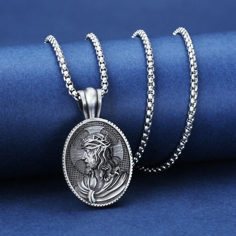 Christian Jesus Mens Necklace, Handmade Jesus Medallion, Religious Men ...