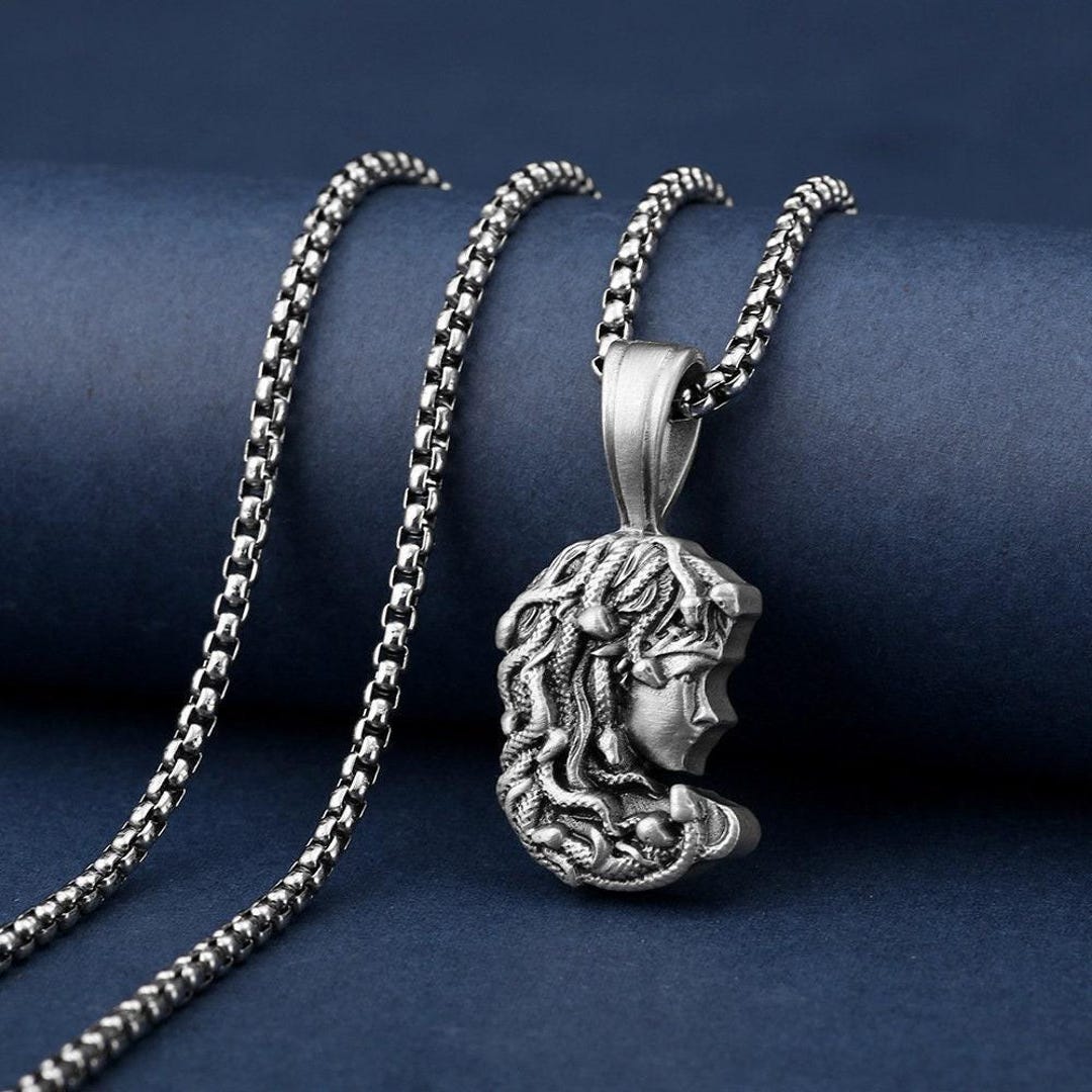 Men Gorgon Medusa Pendant, Handmade Charm Necklace, Greek Mythology ...
