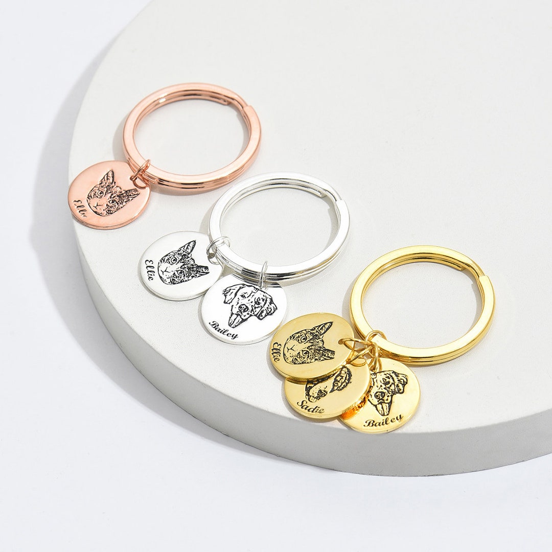 Personalized Pet Portrait Keychain, Pet Memorial Jewelry, Custom Disc ...