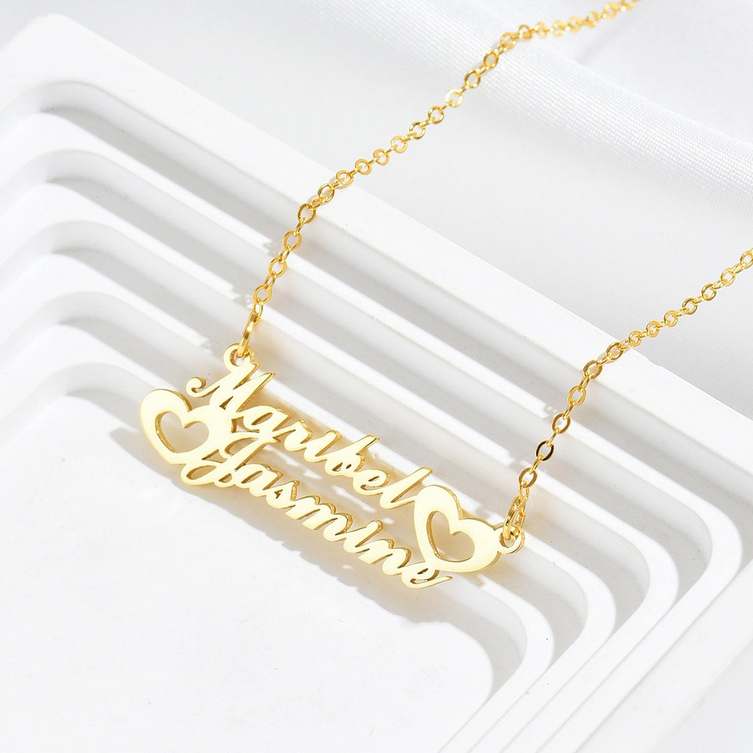 Custom Double Name Necklace, Personalized Nameplate Necklace, Two Name ...