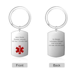 Custom Medical Alert Keychain for Men Women, Personalizded Engraved ...