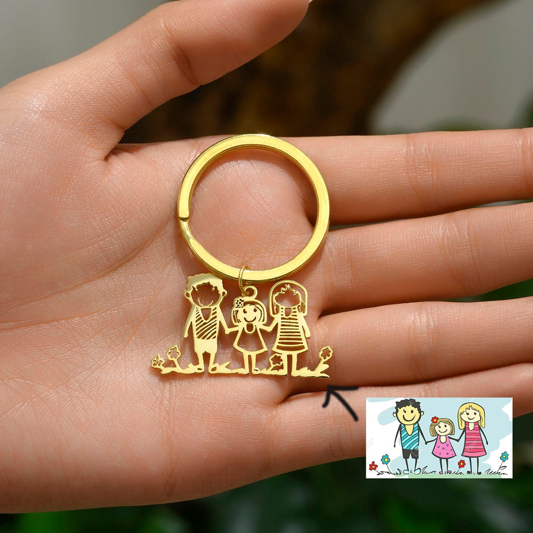 Personalized Kids Drawing Chain Keychain, Custom Children Artwork ...